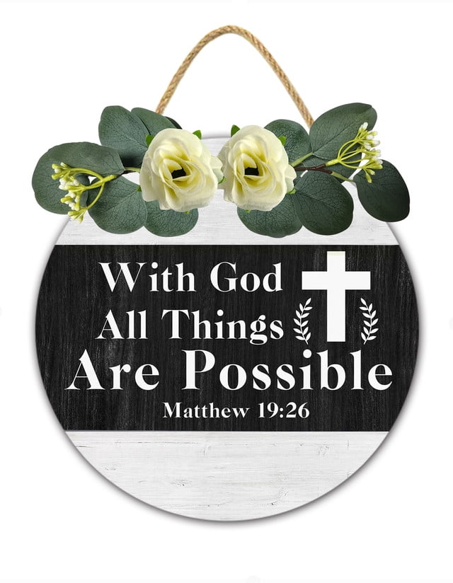 12Inch Door Hanger Inspirational Bible Verses Sign Gift Farmhouse with God All Things are ...