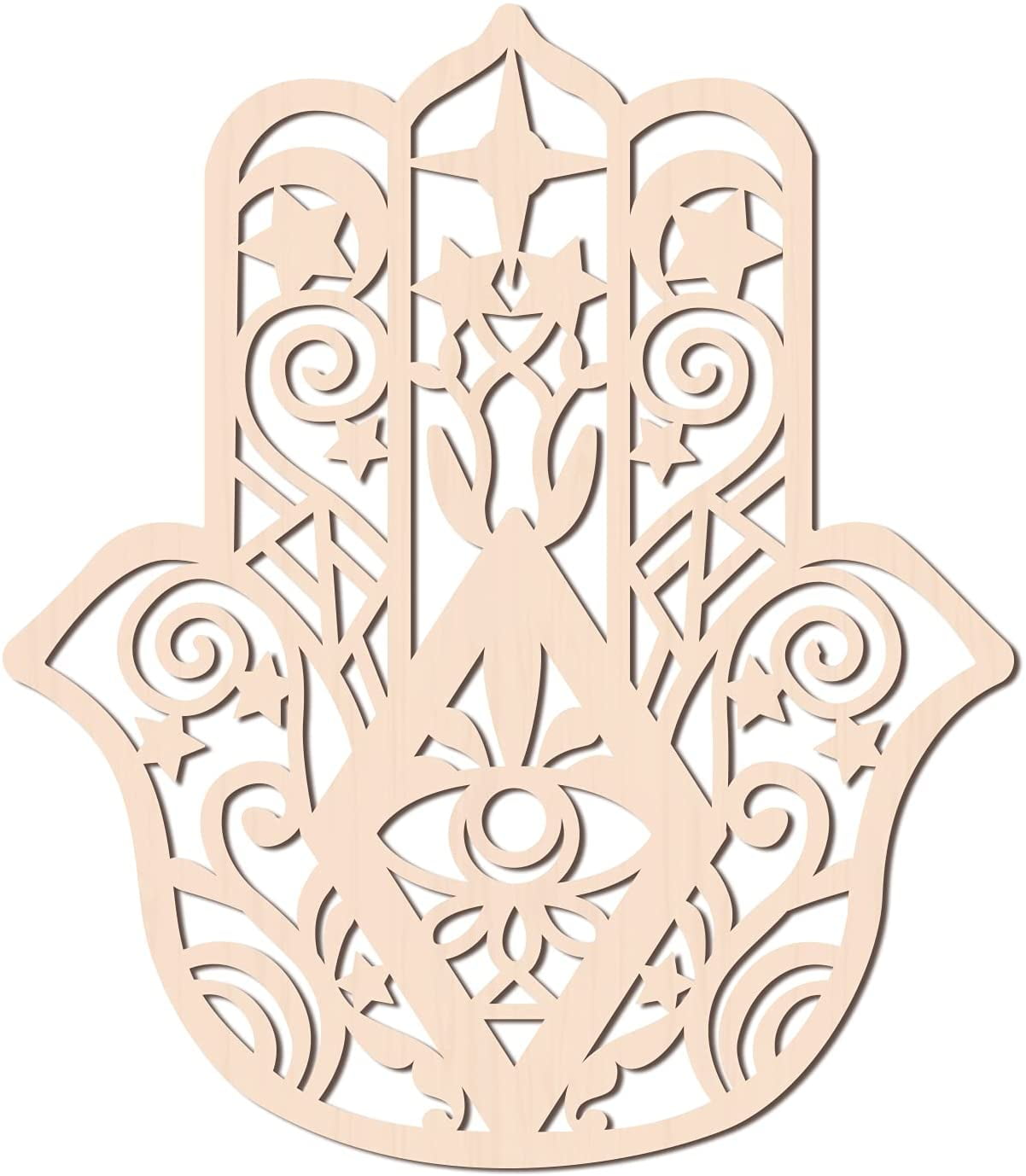 12Inch Hamsa Hand Wood Wall Art Sacred Geometry Home Decor, Laser Cut ...