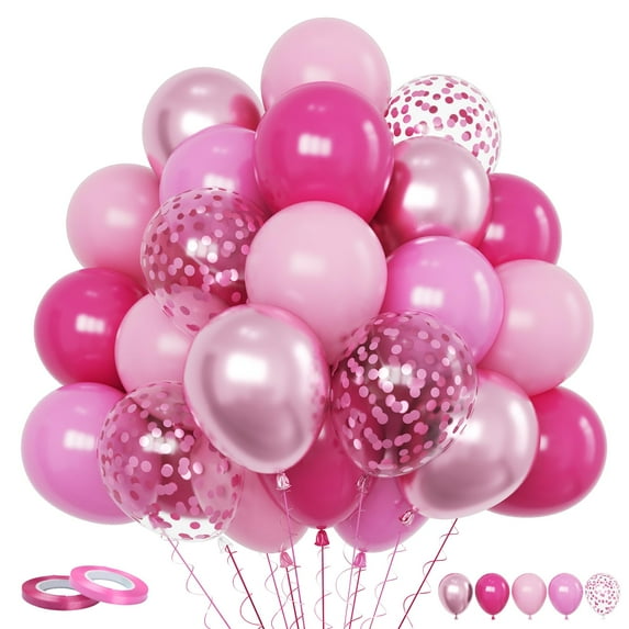 12Inch Latex Pink Balloons 60PCS, Macaron Metallic Confetti Balloons ...
