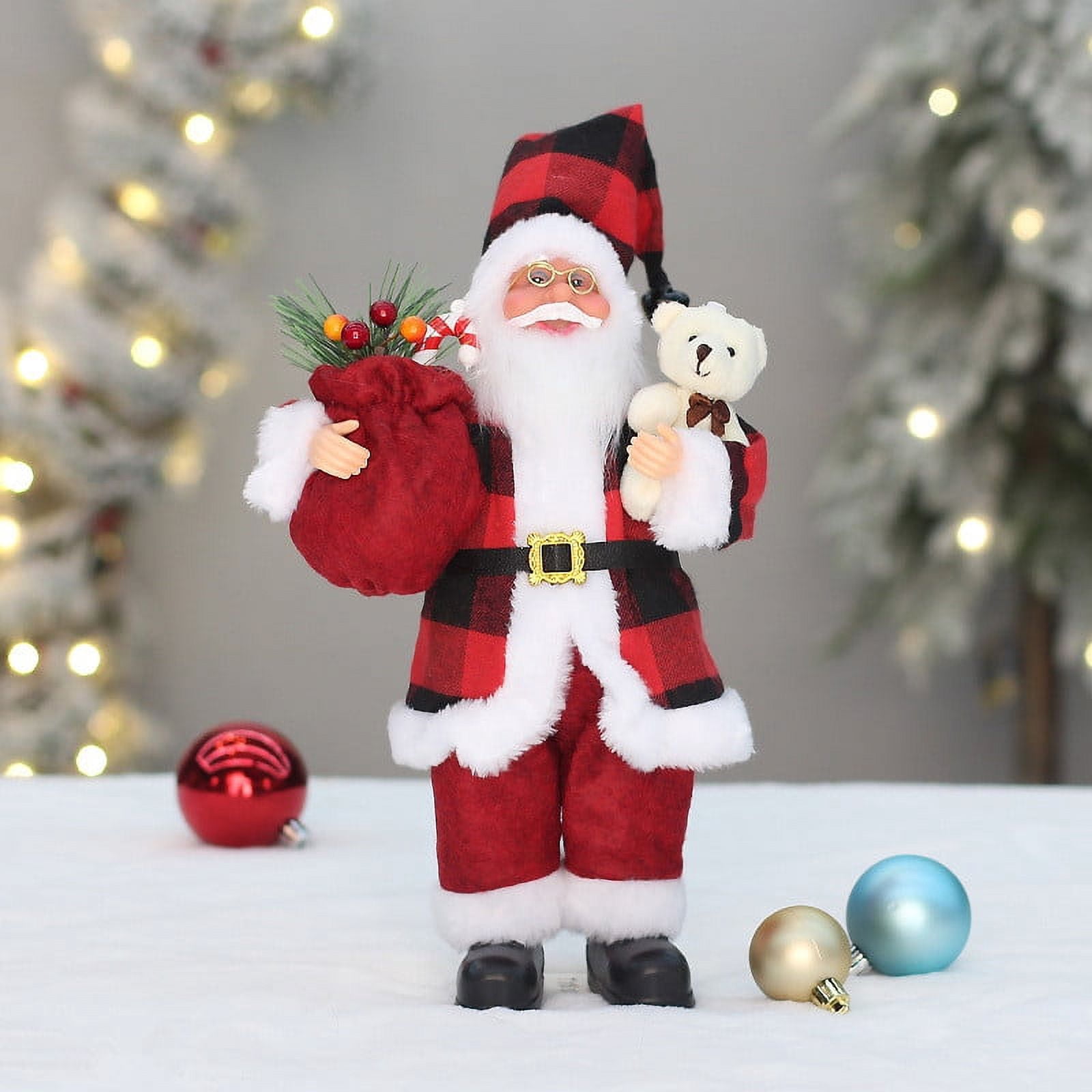 APODESS 12Inch Santa Claus Standing Figure, Realistic Red Plaid ...