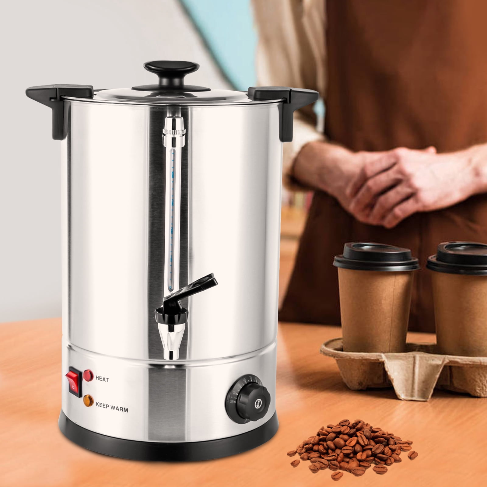 12L Coffee Urn with Faucet, Adjustable Temperature, Double-Layer ...