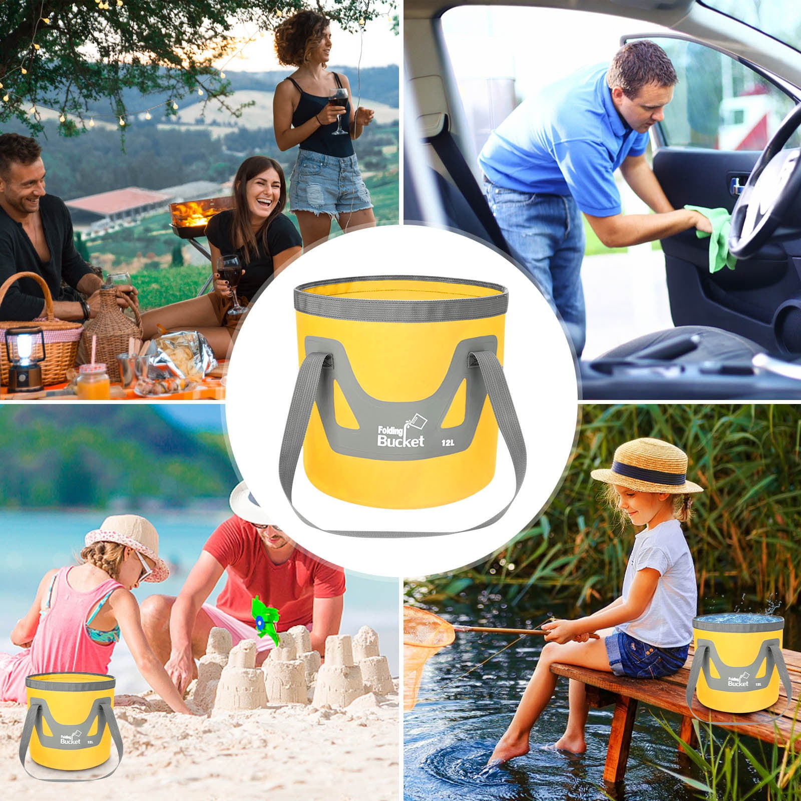12L Portable Foldable Water Bucket, Collapsible Fishing Bucket, Travel ...