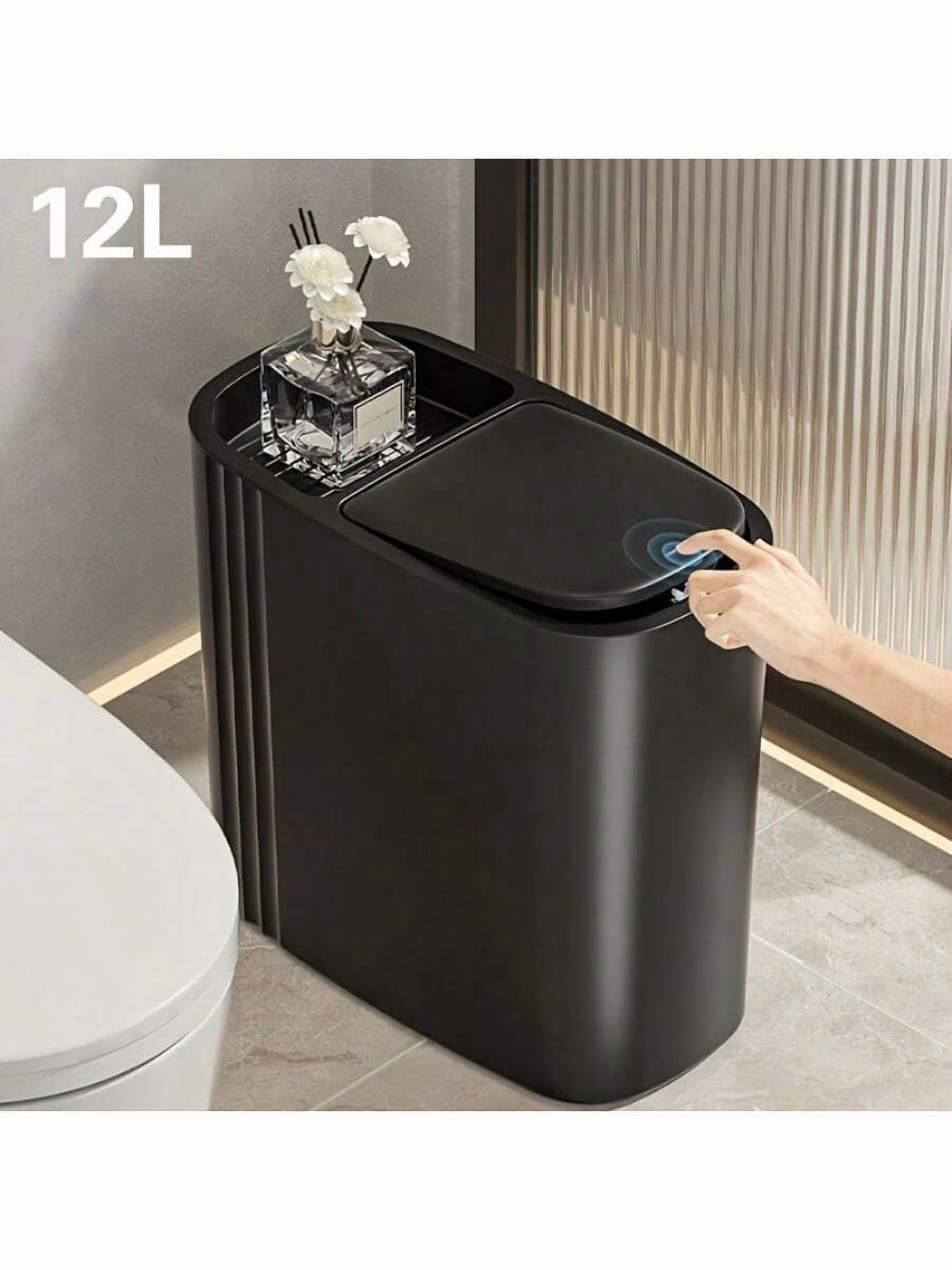 12L Slim Bathroom Trash Can With Lid, Modern Touch Design Waste Bin ...