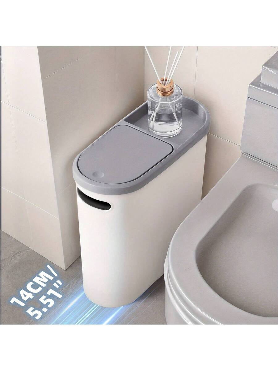 12L White Push-Button Trash Can - Silent Close Odor-Proof Compact Bin ...