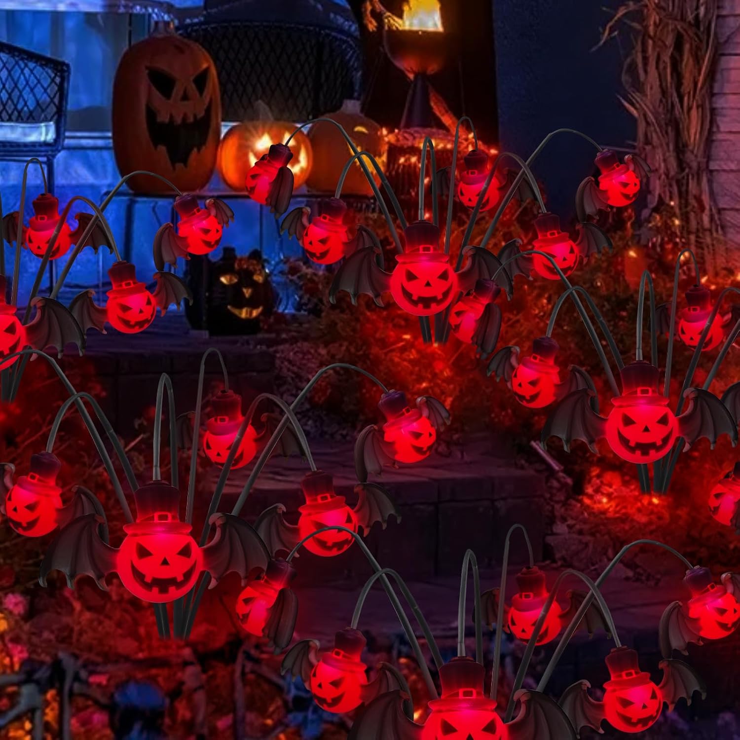 12LED Halloween Decorations Solar Garden Lights Outdoor,3D Scary RED ...
