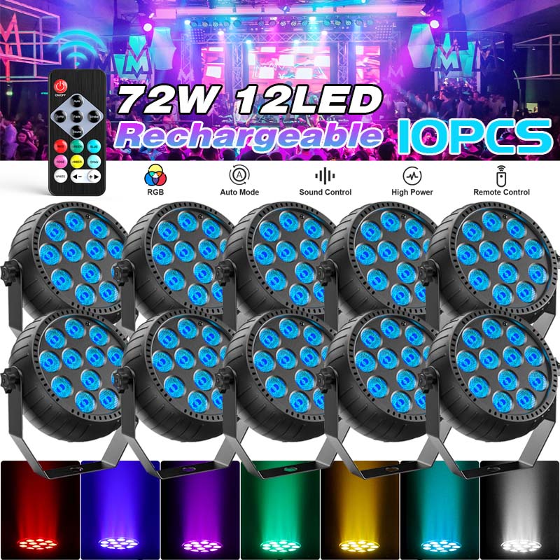 12LED Mini RGB Wireless Rechargeable Par Lights DMX512, Sound control ...