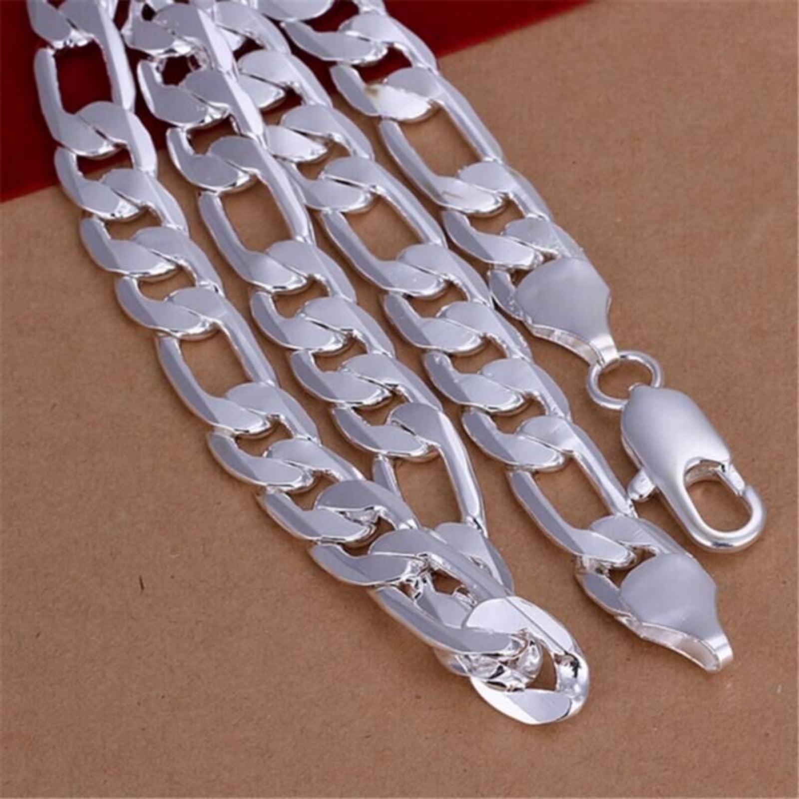 12MM Electroplated Cuban Chain Necklace, 55cm Chunky Silver Chain, 3:1 ...