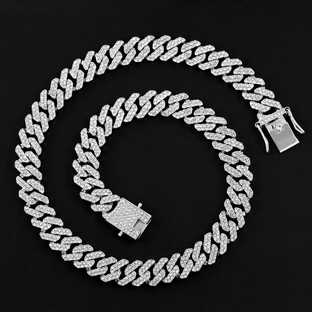 12MM Rose Gold Color Miami Cuban Link Chain Necklace Iced Out Bling ...