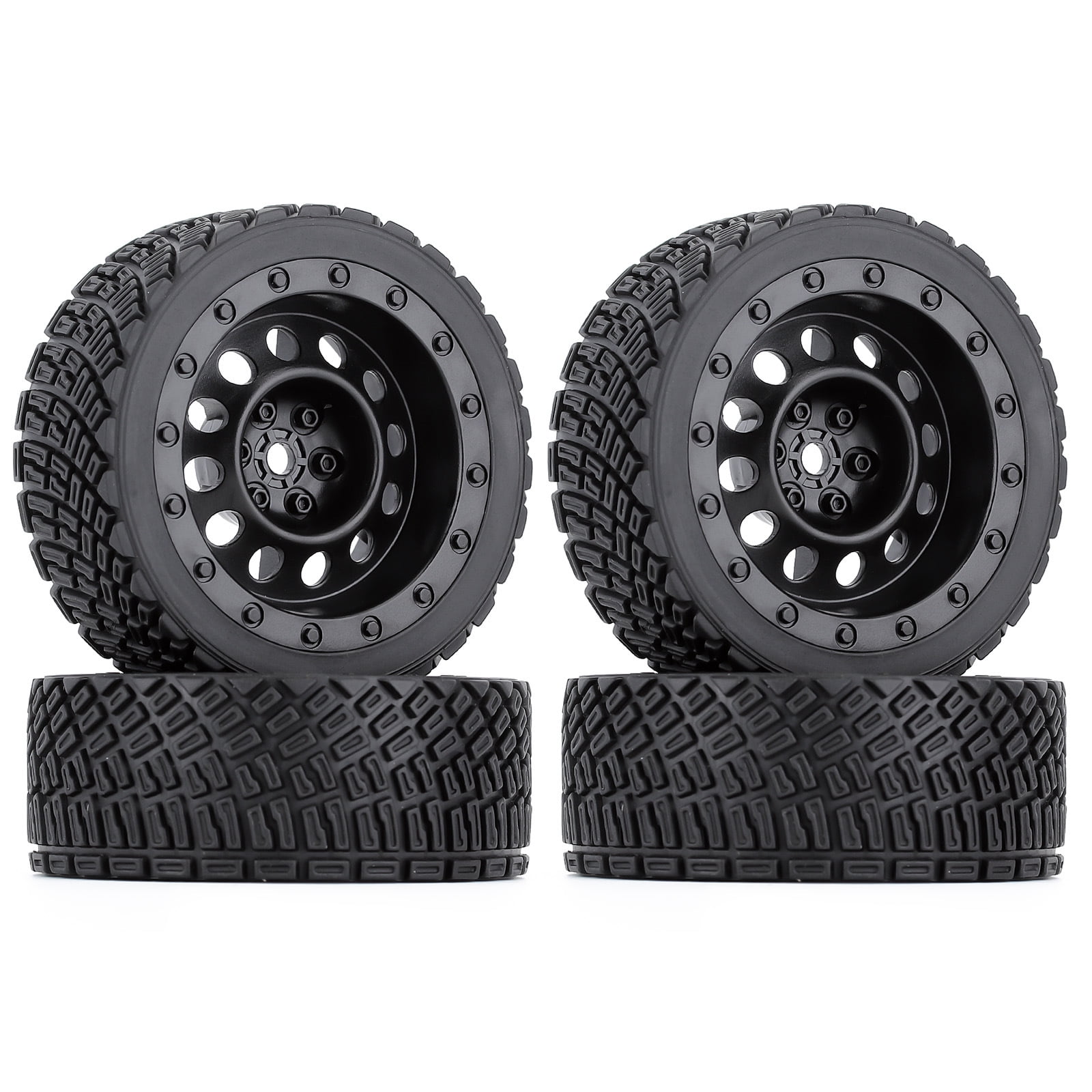 12MM Rubber Hex Tires Wheel Rim Set For Rally 1/10 RC Car HSP RGT LC ...