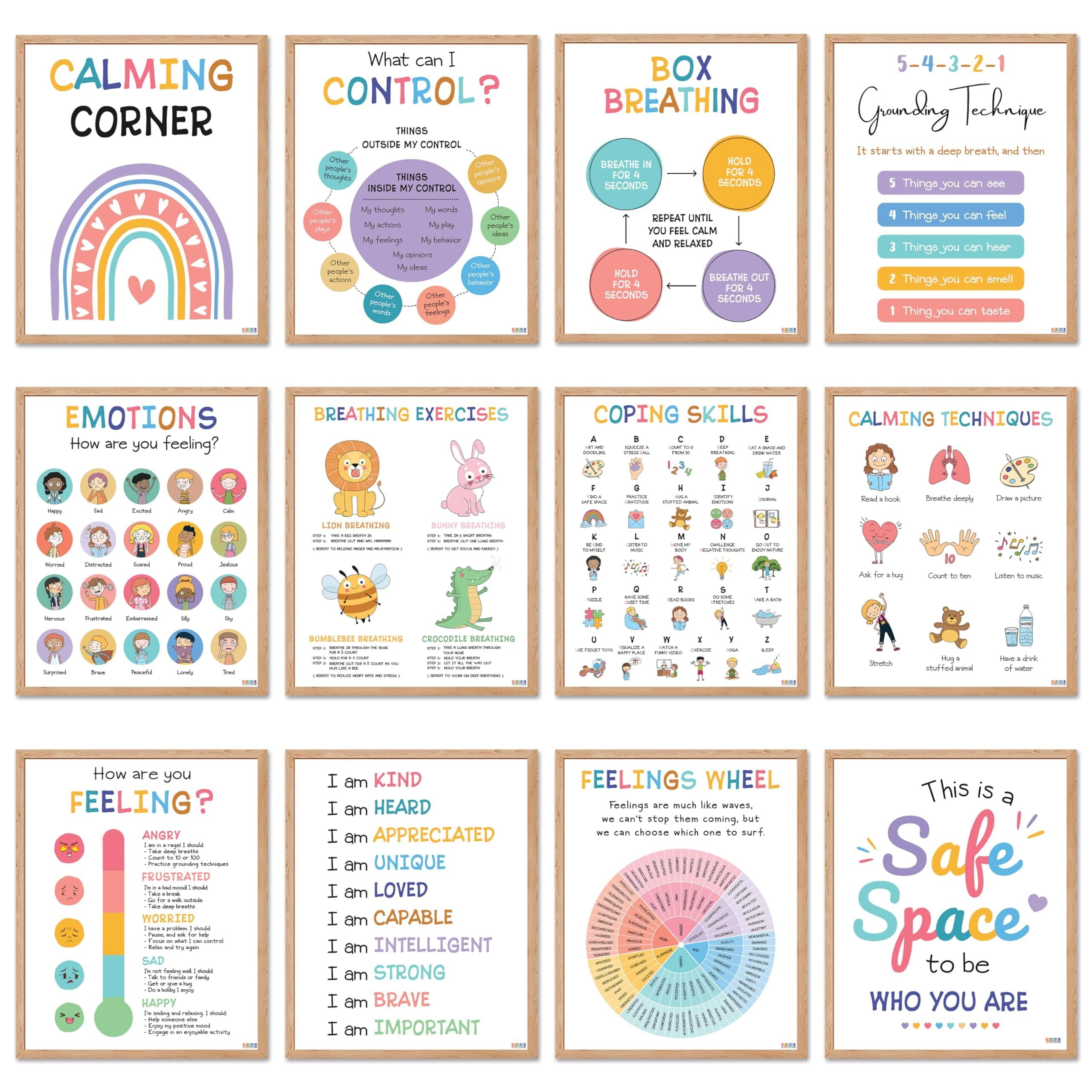 12Mental Health Posters For Kids Therapy Office Decor, Feeling Wheel ...