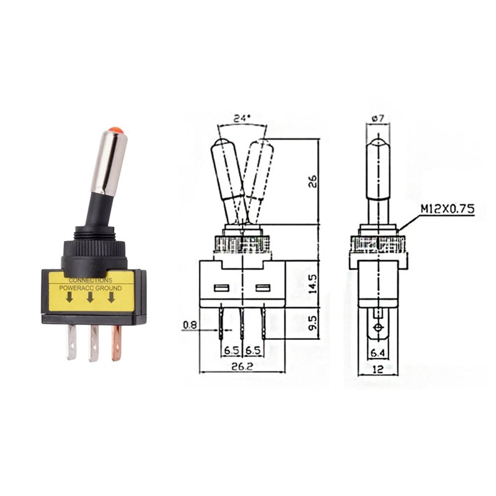 12Mm Automotive Toggle Switch Led Asw-15D Spst 2 Position 3 Pin On Off ...