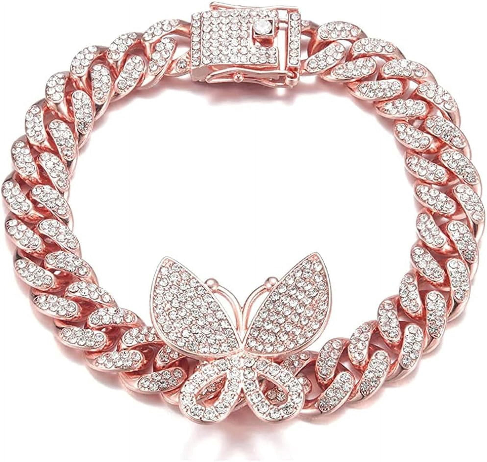 12Mm Iced Out Butterfly Cuban Necklace Gold Plated Hip Hop Bling Cz Lab ...