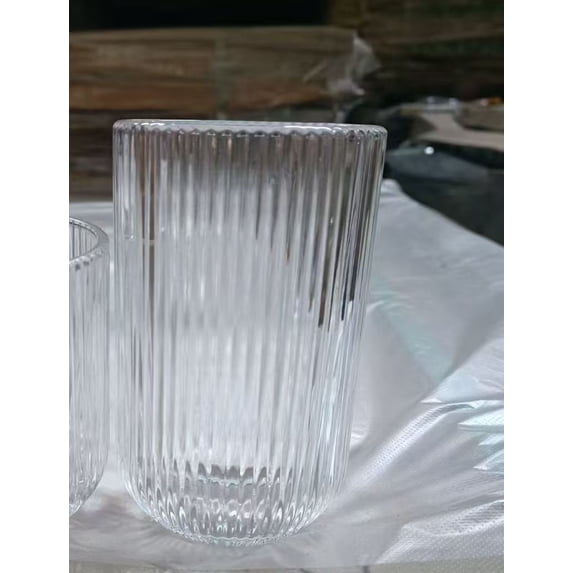 12OZ Glass Cups Set of 6, Tall Fluted Highball Glasses, Clear Textured ...