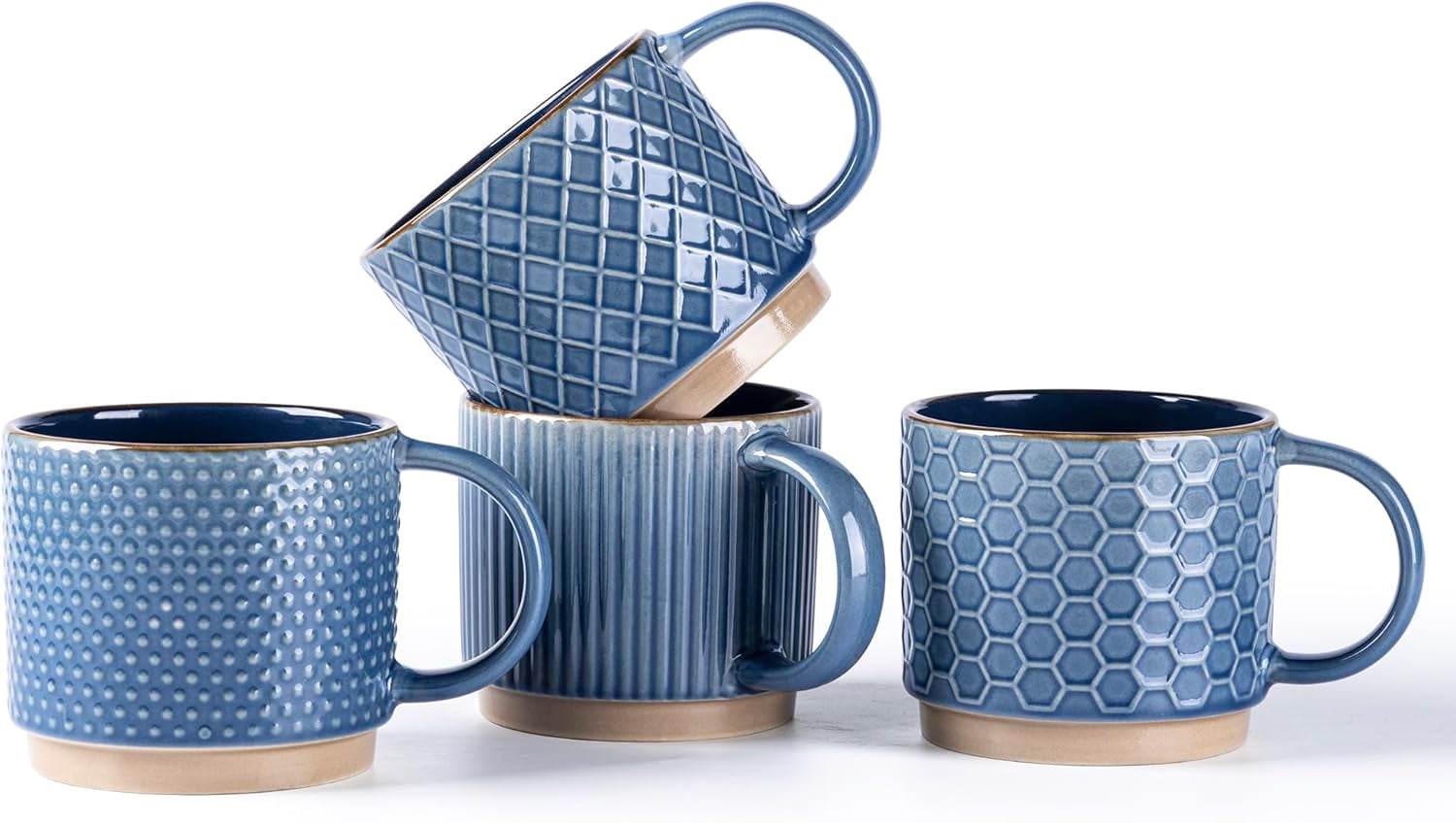 12OZ Stackable Coffee Mugs, Ceramic Coffee Mugs with Texture Patterns ...