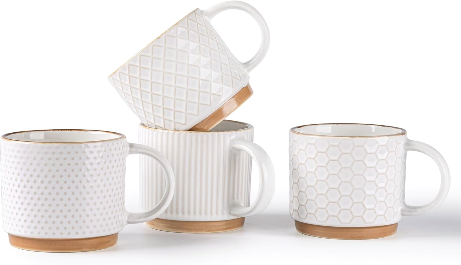 12OZ Stackable Coffee Mugs, Ceramic Coffee Mugs with Texture Patterns ...
