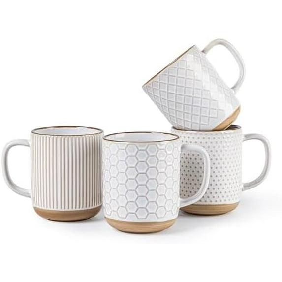 12OZ Stackable Coffee Mugs, Ceramic Coffee Mugs with Texture Patterns ...