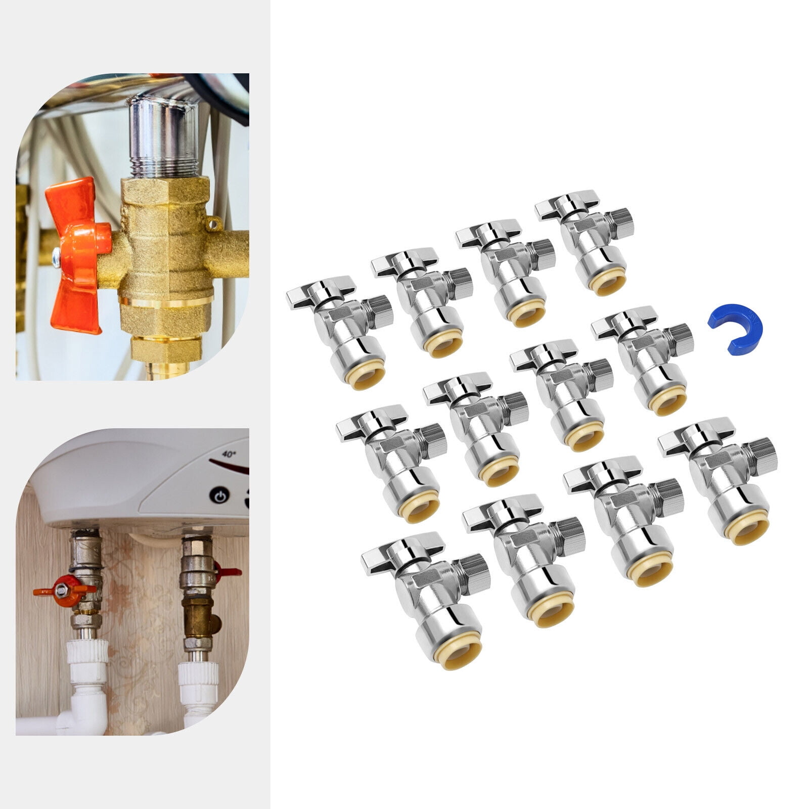 12PC 1/2 x 3/8 Inch Compression Shut Off Valve 200PSI Push to Connect ...