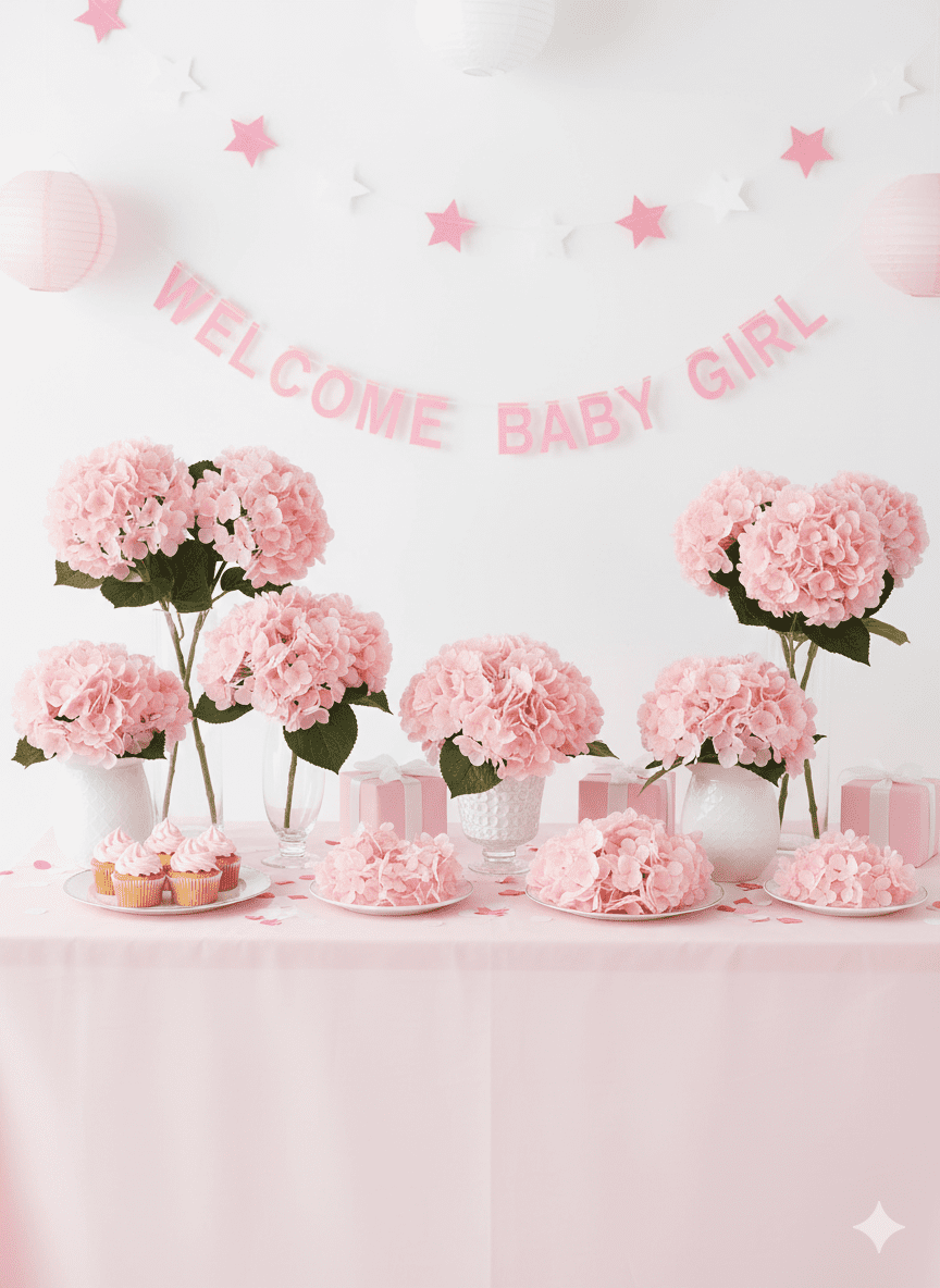 12PC 22" Real-Touch Pink Hydrangea – 7" Diameter Faux Flower, Lifelike ...