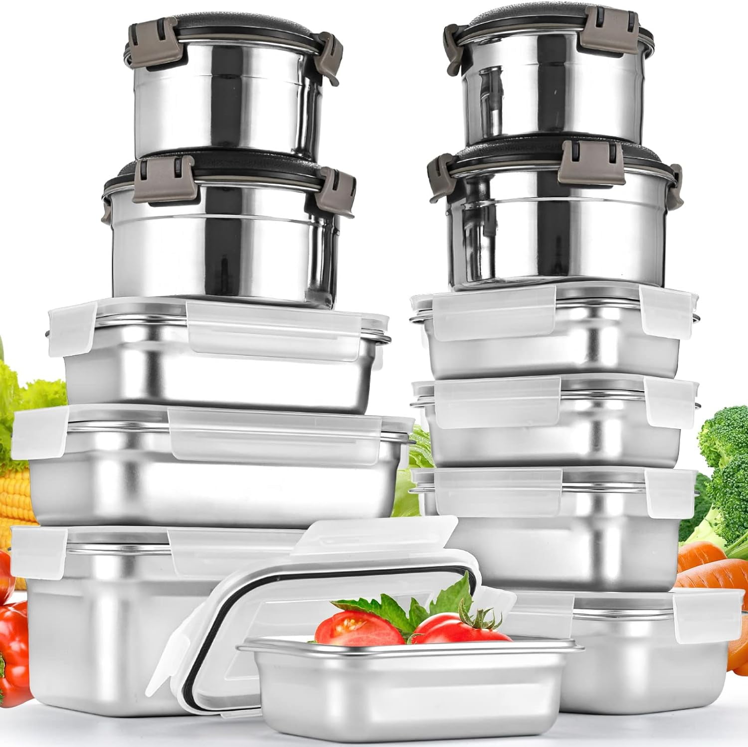 12PC 304 Stainless Steel Food Storage Containers with Lids Leakproof ...