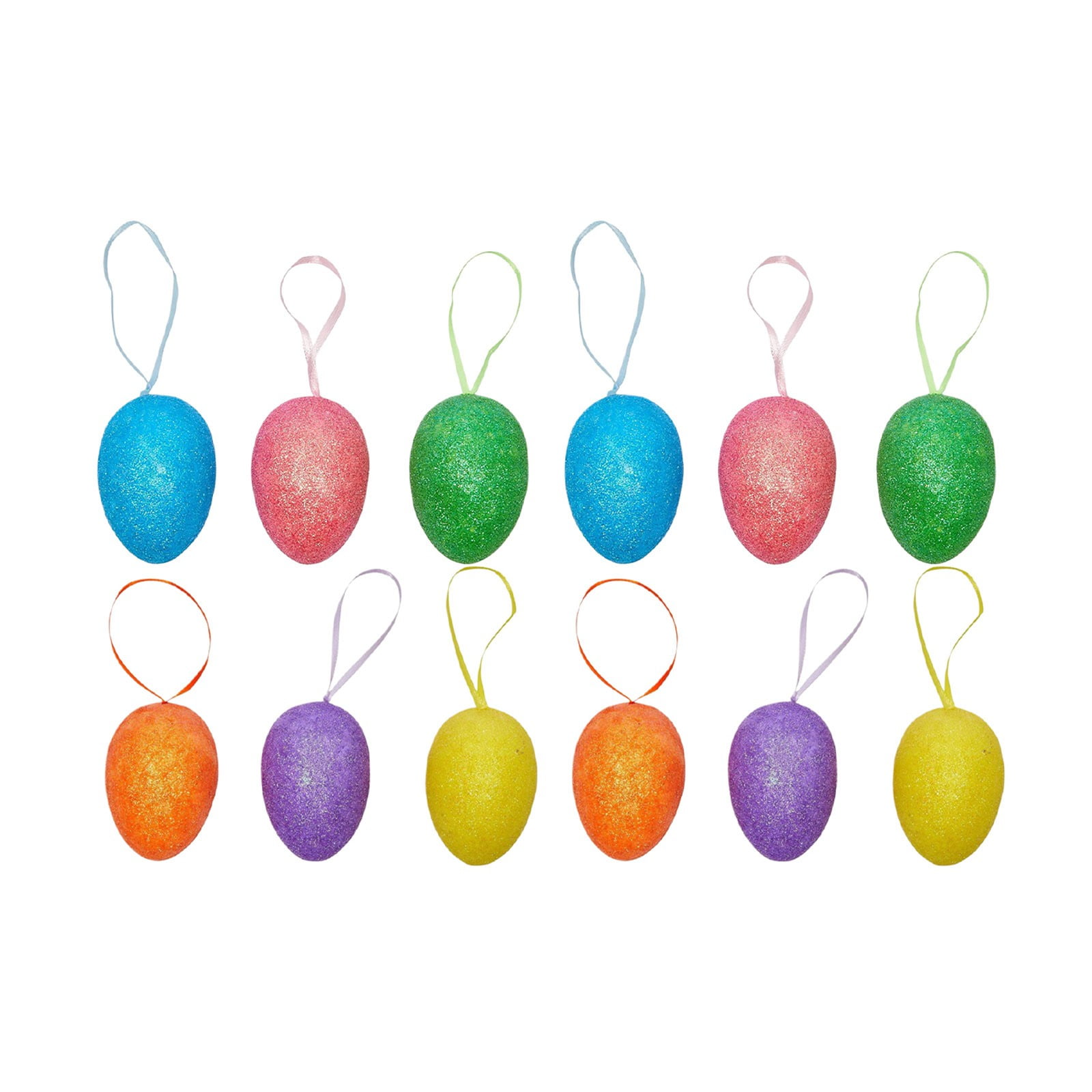 12PC Shimmering Easter Egg Decorations Brightly Colored Foam Hanging ...