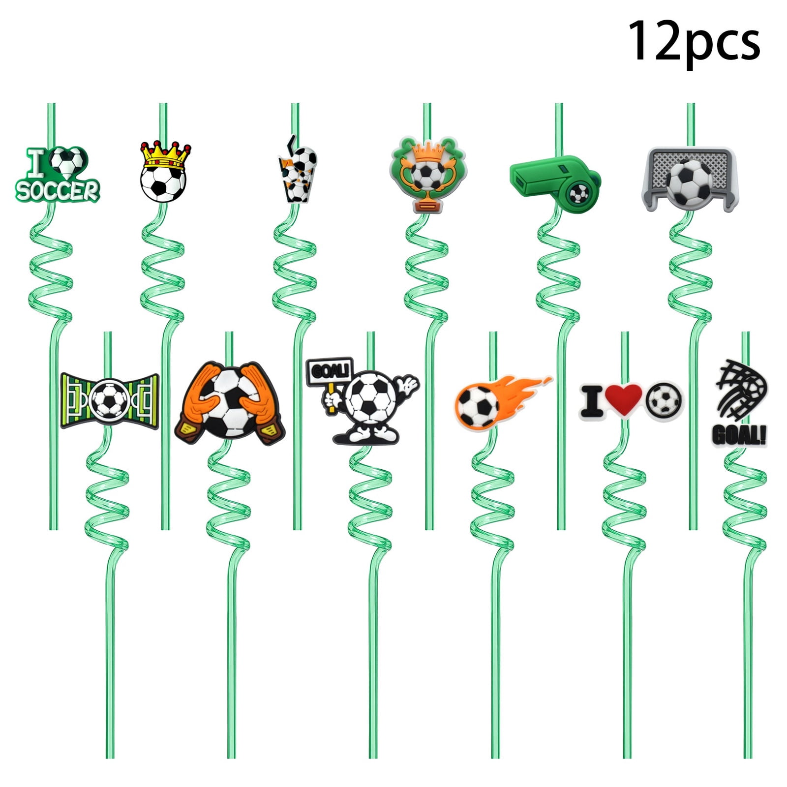 12PC Soccer Cartoon Spiral Straws - Creative Designs with Football ...