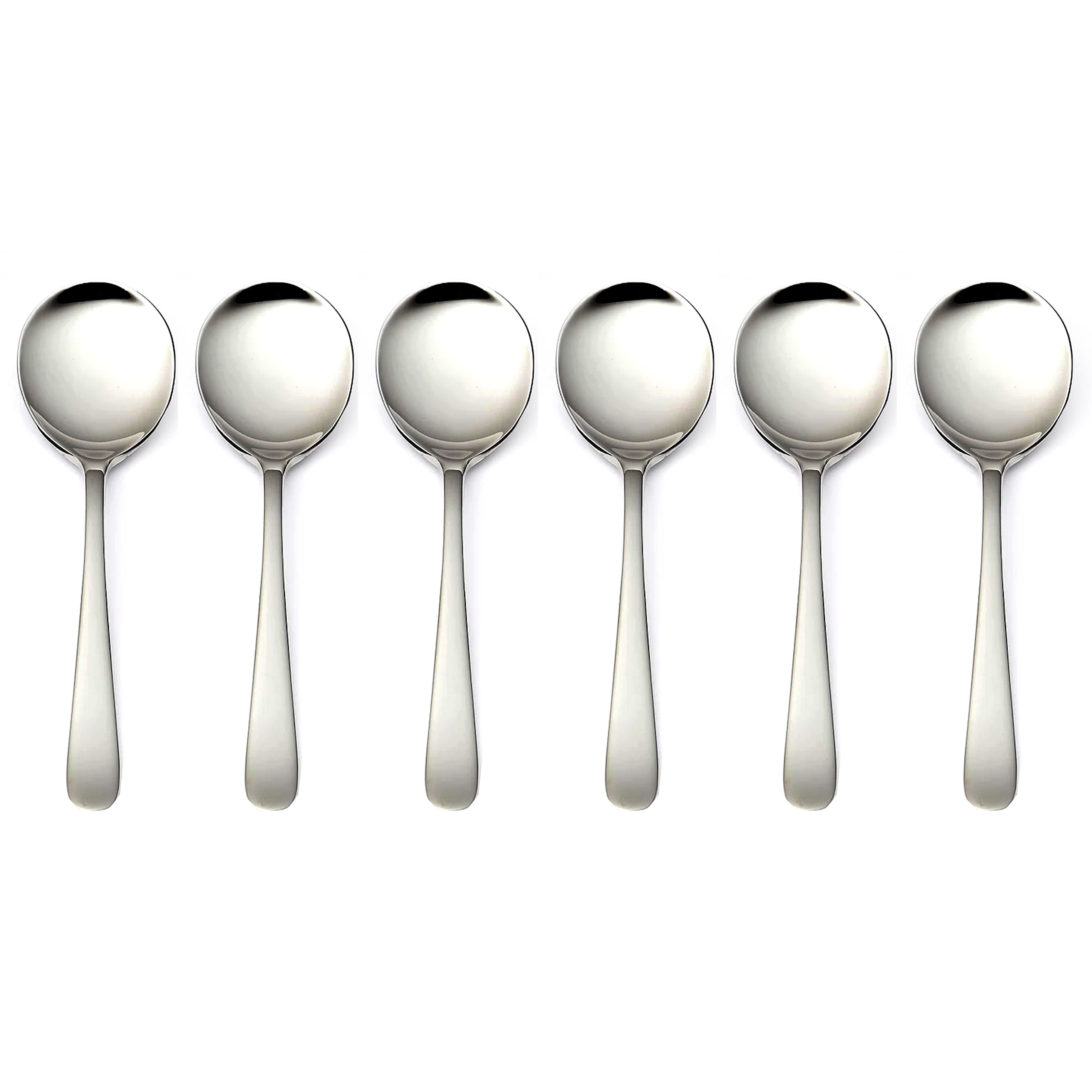 12PC Soup Spoons Round 18/0 Stainless Steel Bouillon Rice Flatware ...