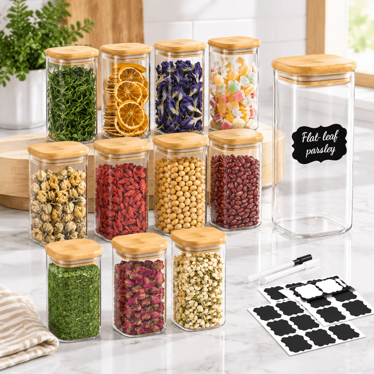 12PCS 10oz Square Glass Food Storage Jars with Lids and Labels for ...