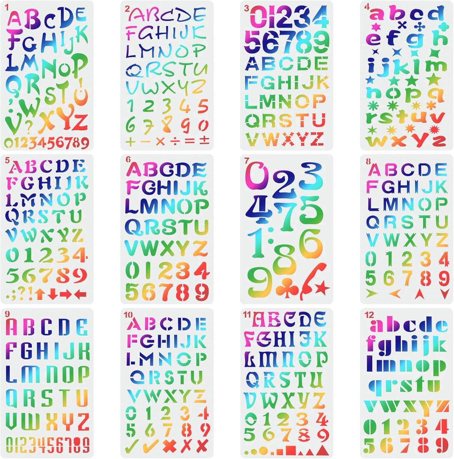 12PCS 12 Styles Alphabet Stencils Plastic Number Stencil Reusable ...