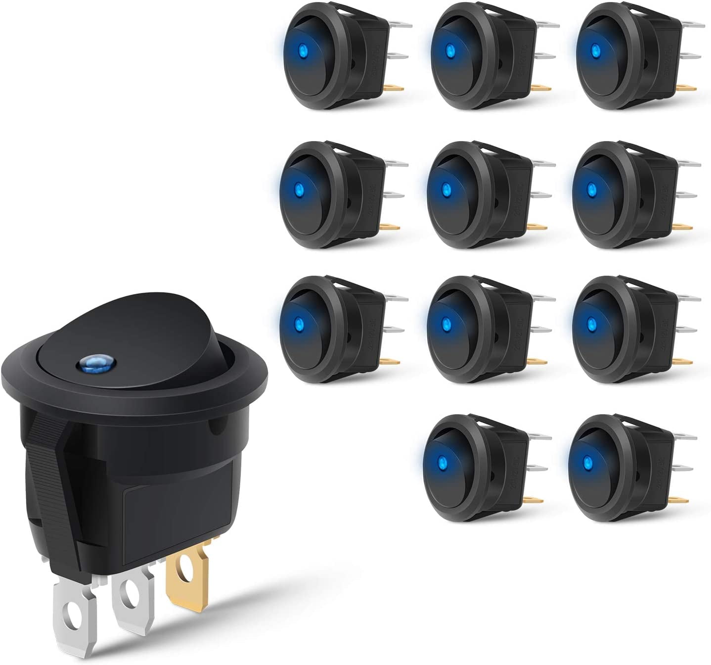 12PCS 12V Blue Round Toggle LED Switch 20A 12V DC On/Off SPST for Car ...