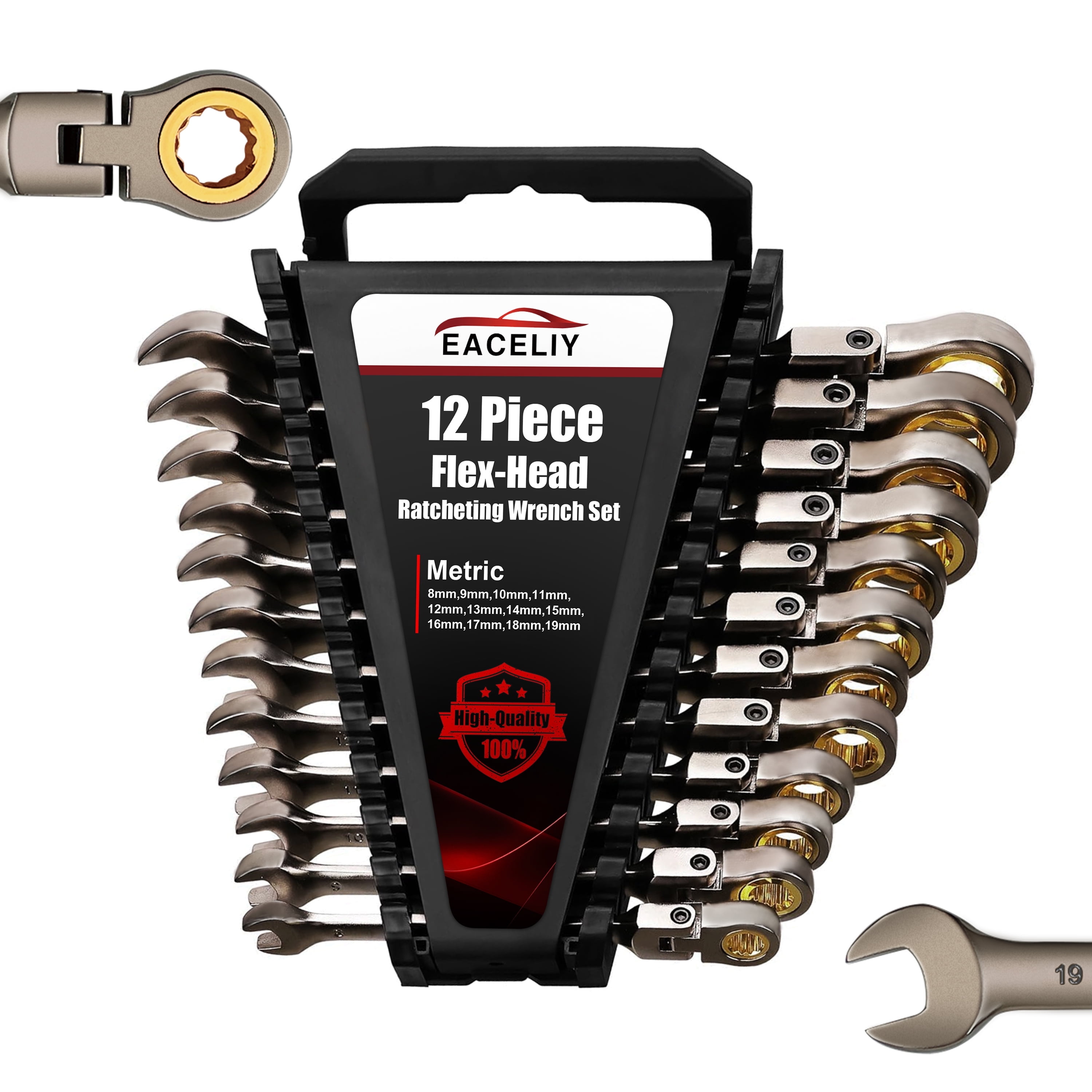 12PCS 180° Metric Flex-Head Ratcheting Wrench Set,Ratchet Combination ...