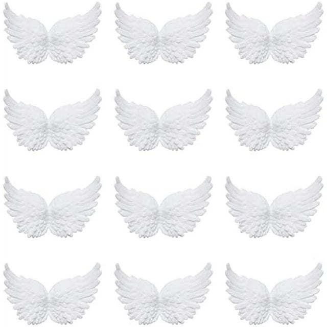 12PCS 3" 3D Mini White Feather Plastic Angel Wings Small Christmas Tree ...