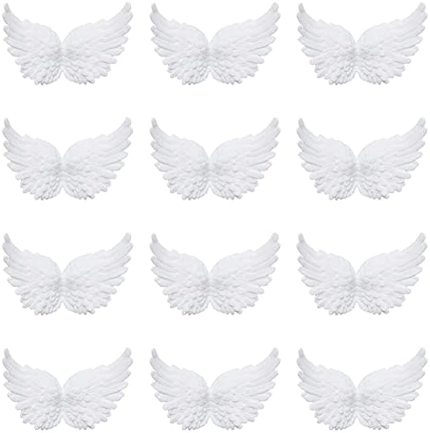 12PCS 3" 3D Mini White Feather Plastic Angel Wings Small Christmas Tree ...