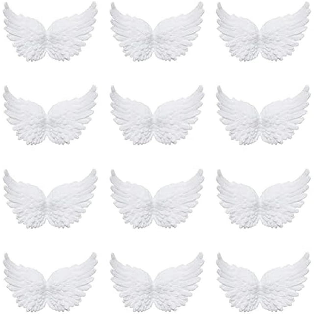 12PCS 3" 3D Mini White Feather Plastic Angel Wings Small Christmas Tree ...
