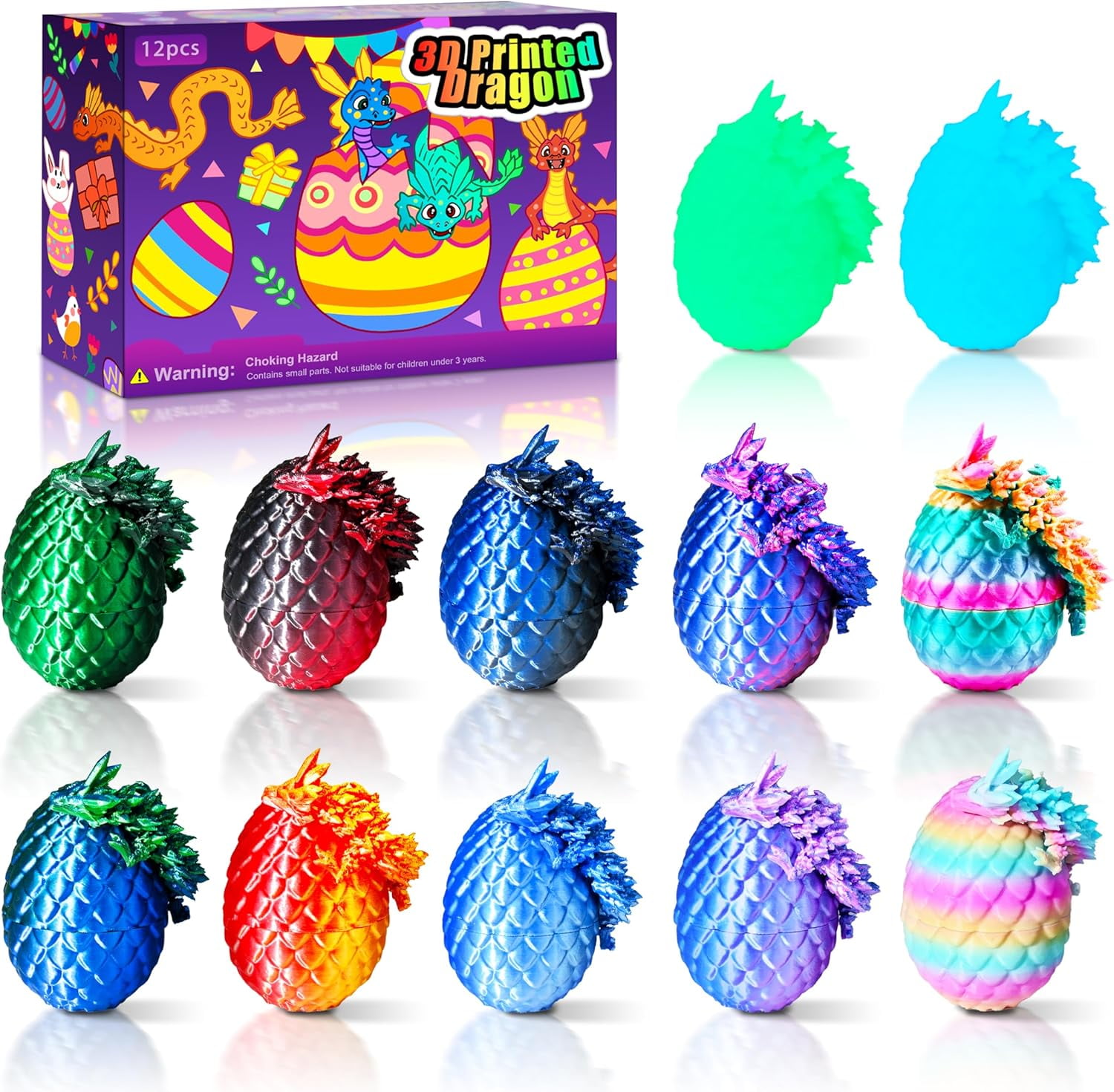 12PCS 3D Printed Easter Dragon Eggs with 3D Printed Dragon Inside, Micro Easter Basket Stuffers ...