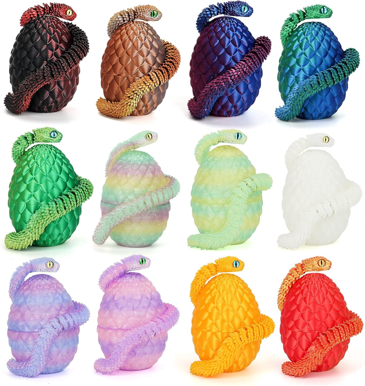 12PCS 3D Printed Snake Eggs with Snake Inside,3D Printed Articulated ...