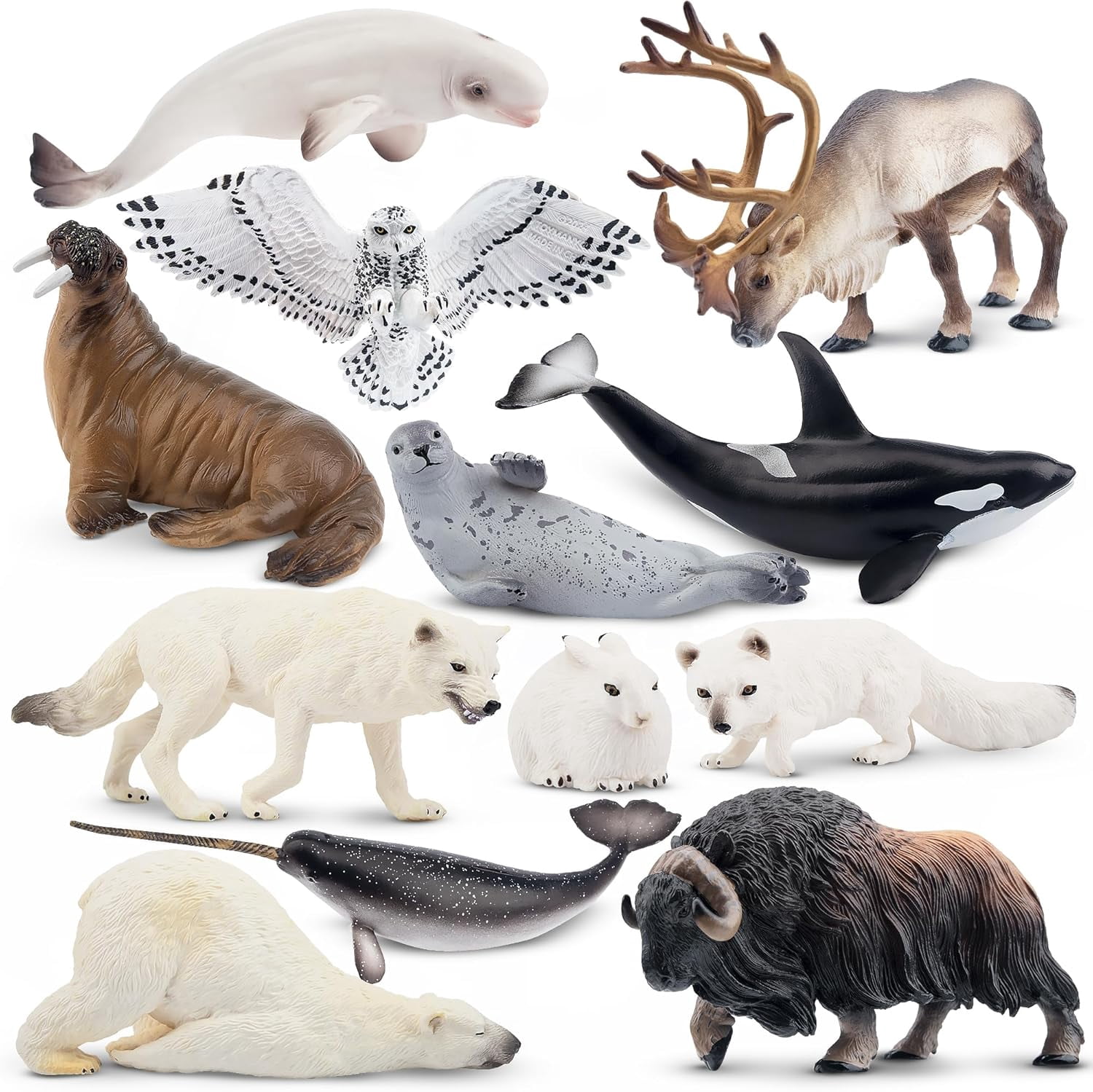 12PCS 4-7" Large Polar Animals Figurines, Plastic Arctic Animal Toy ...