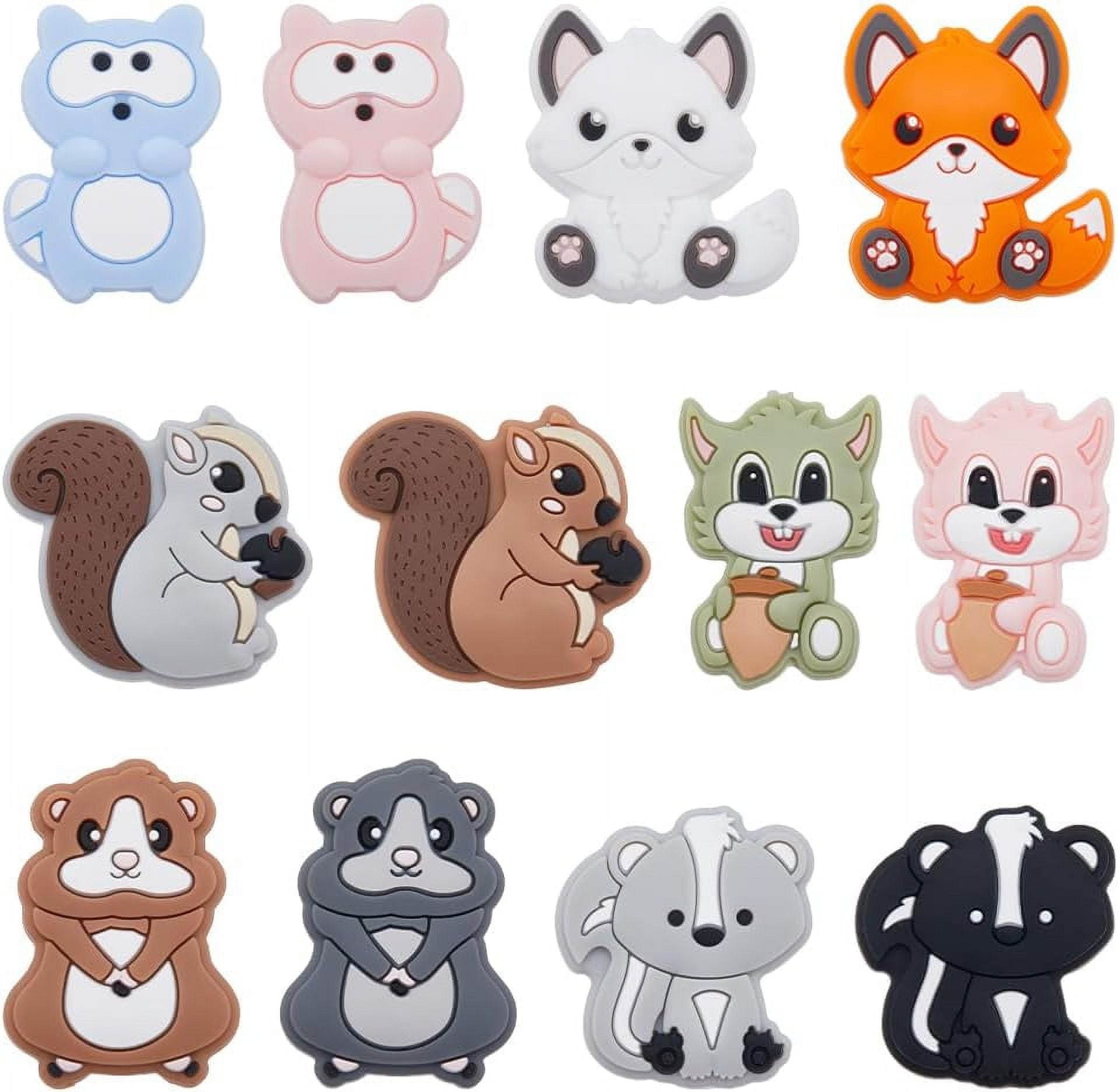12PCS 6 Styles Animal Silicone Beads Bulk Silicone Focal Beads Cute ...