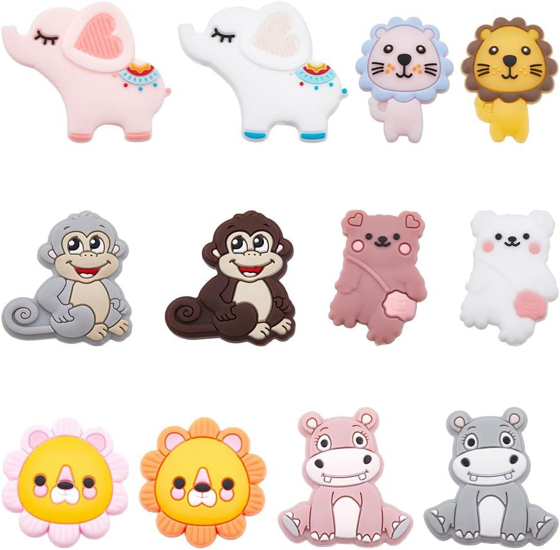 12PCS 6 Styles Silicone Animal Beads Cute Focal Beads 3D Cartoon Bear ...