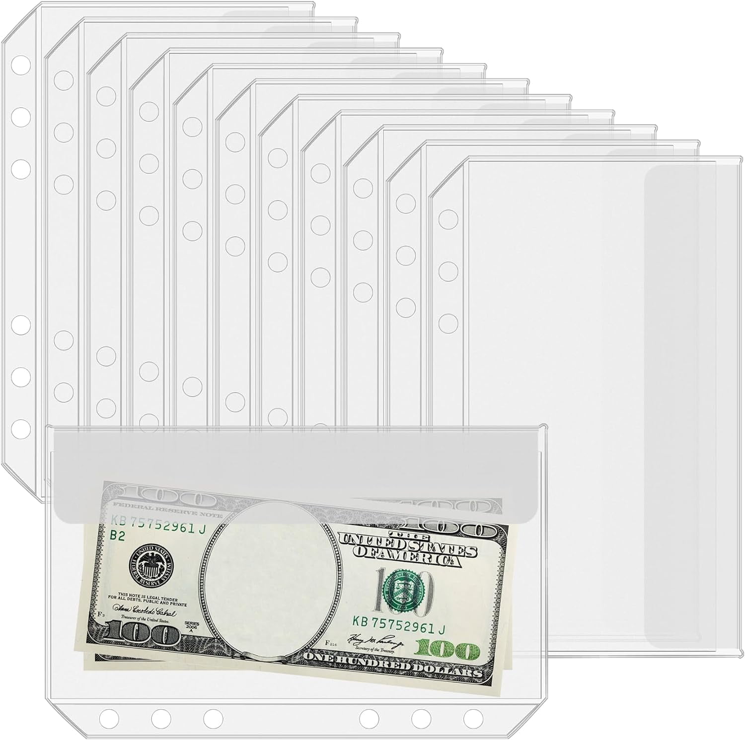 12PCS A6 Binder Pockets No Zipper 6-Hole Cash Stuffing Envelopes ...