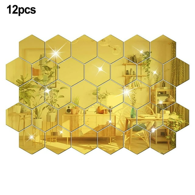 12PCS Acrylic Hexagonal Mirror Wall Stickers 3D DIY Wall Mirrors for ...
