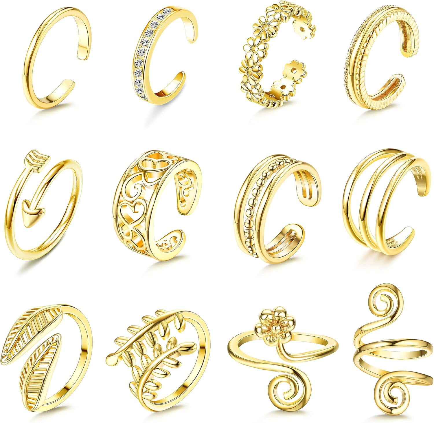12PCS Adjustable Toe Rings for Women Gold Silver Black Open Toe Rings ...