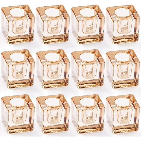 12PCS Amber Square Glass Taper Candle Holders, Decorative Crystal ...