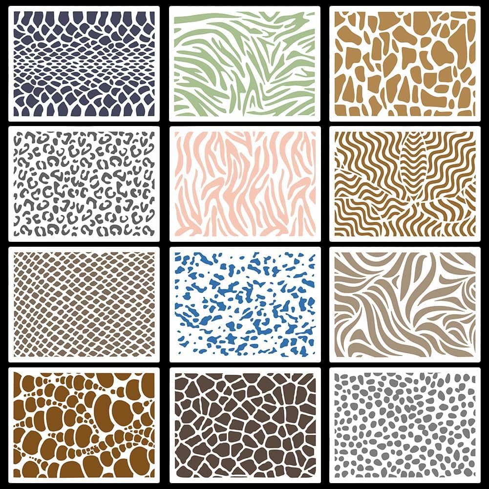 12PCS Animal Skin Templates 21x15cm Leopard Painting Stencils Zebra ...
