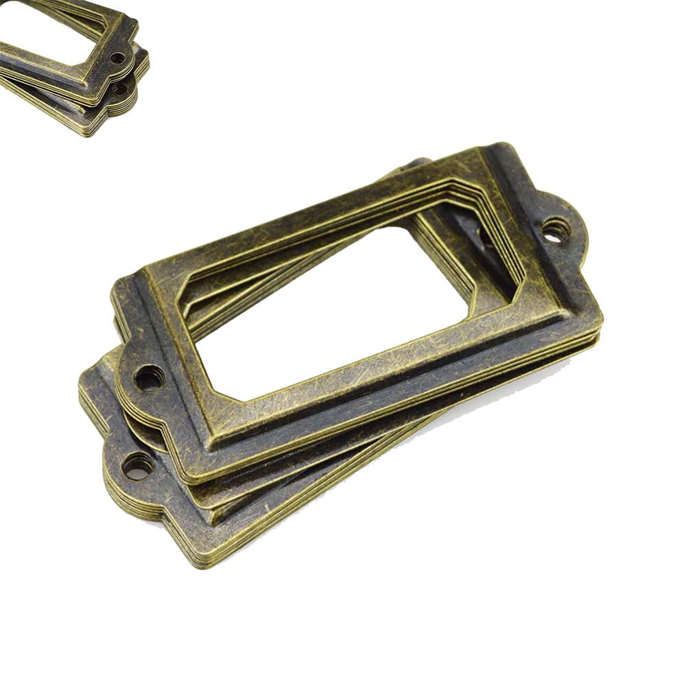 12PCS Antique Brass Metal Label Pull Frame Handle File Name Card Holder ...