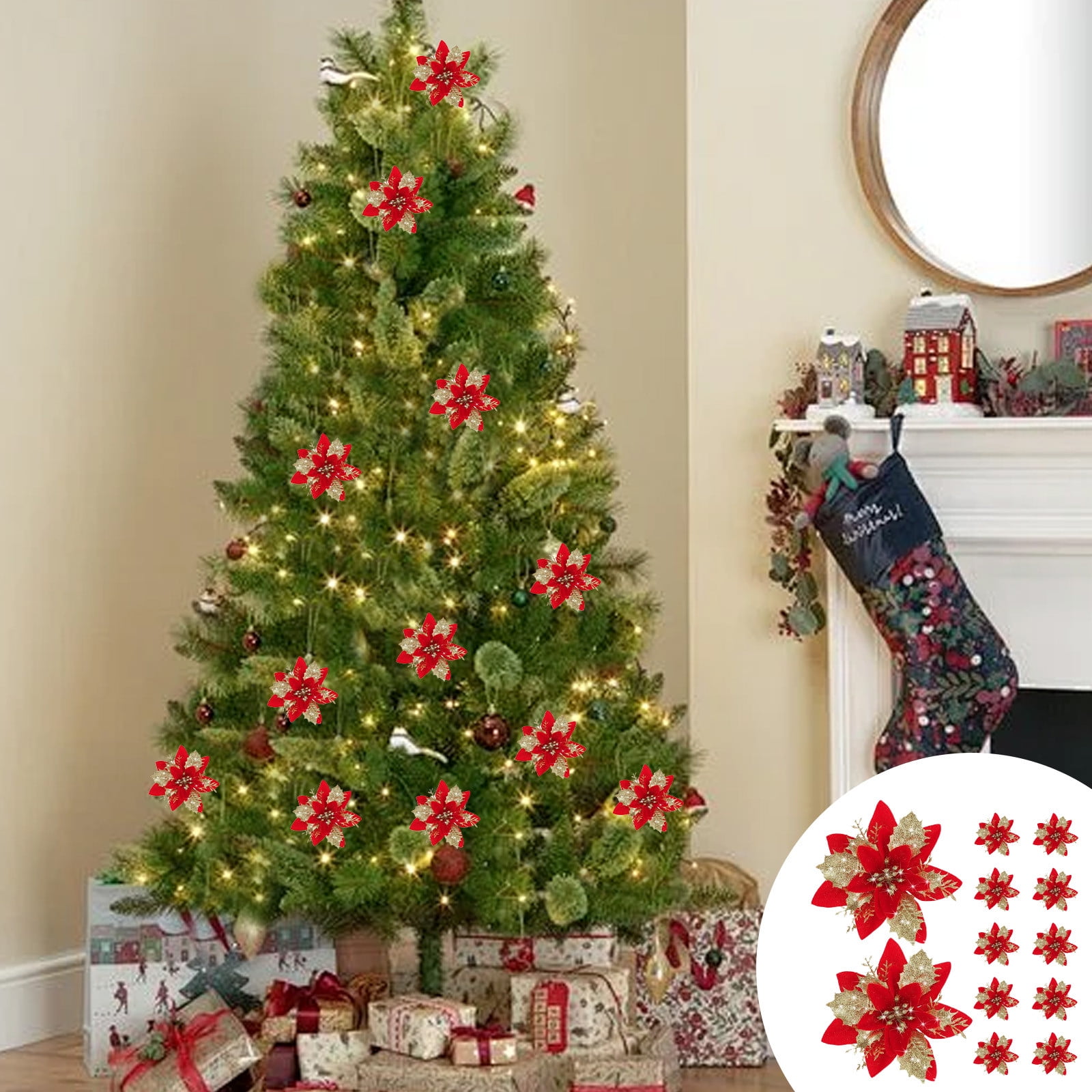 12PCS Artificial Christmas Ribbon Clips And Glitter For Christmas ...