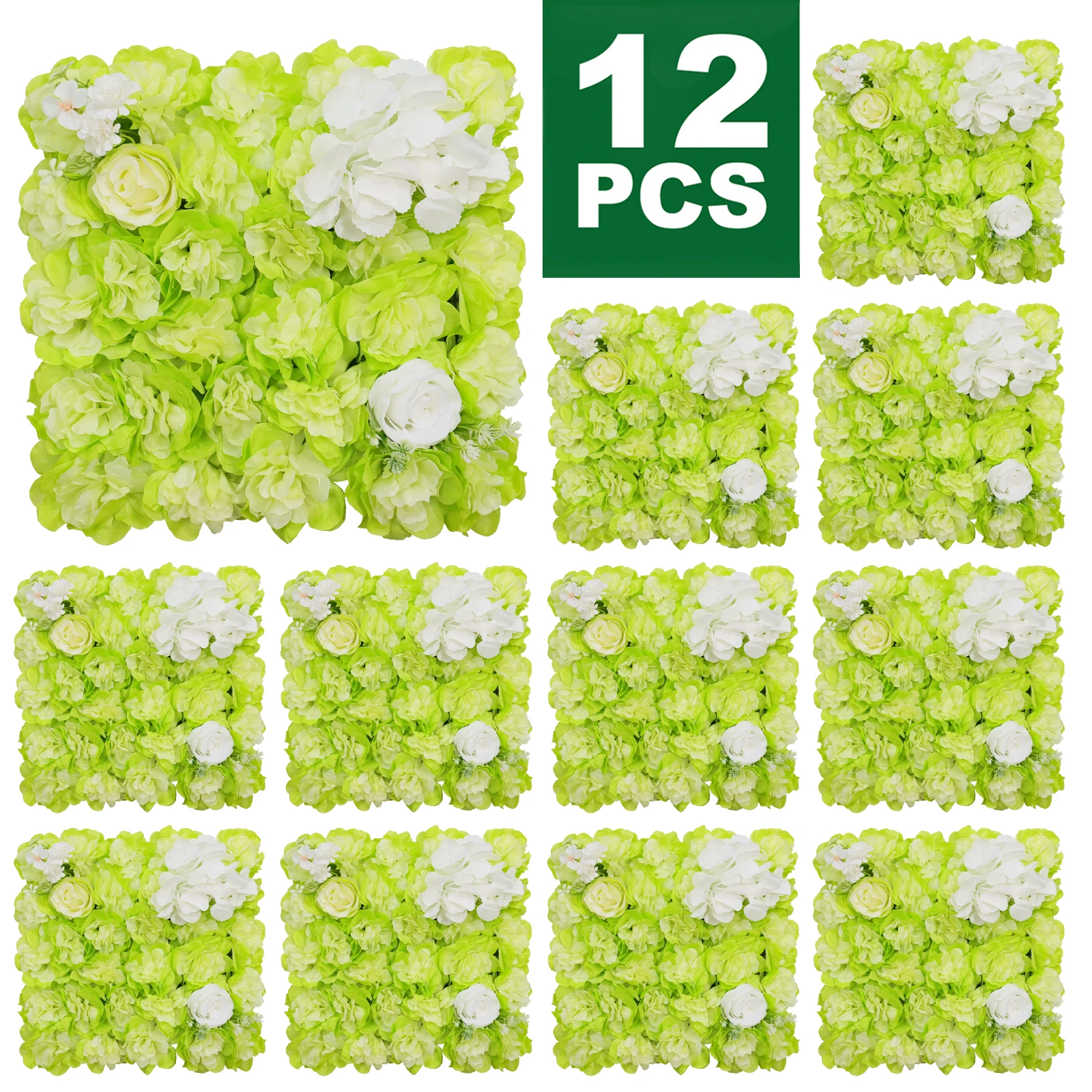 12PCS Artificial Flowers Roses Wall Panel 3D Flower Backdrop Faux Roses ...
