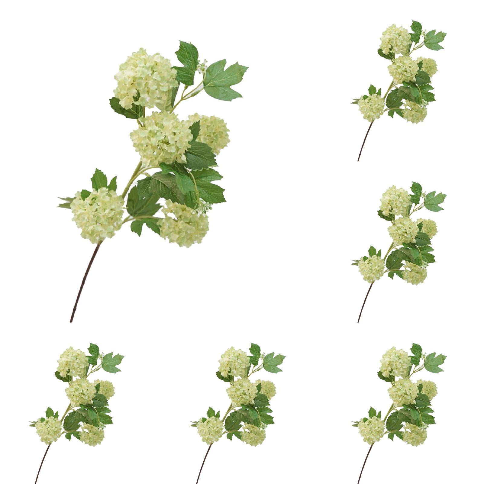 12PCS Artificial Hydrangea Flowers Silk Fake 5 Head Snowball Viburnum Real Touch Faux Flowers ...