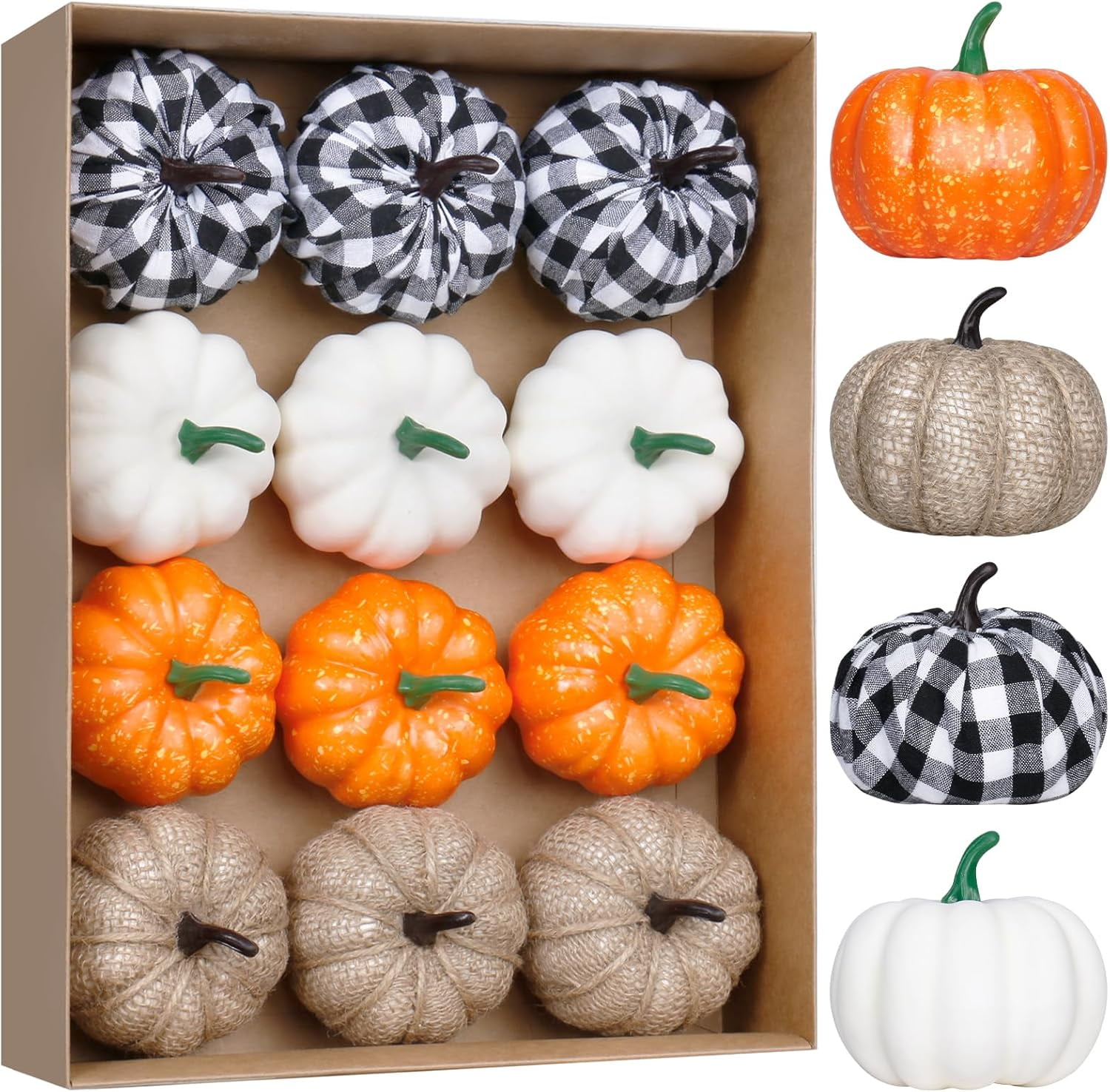 12PCS Artificial Pumpkins, 4 Colors Foam Faux Pumpkins Decoration for ...