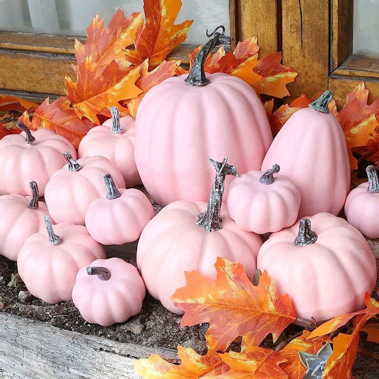 12PCS Artificial Pumpkins Pink Faux Pumpkins Decoration for Home ...