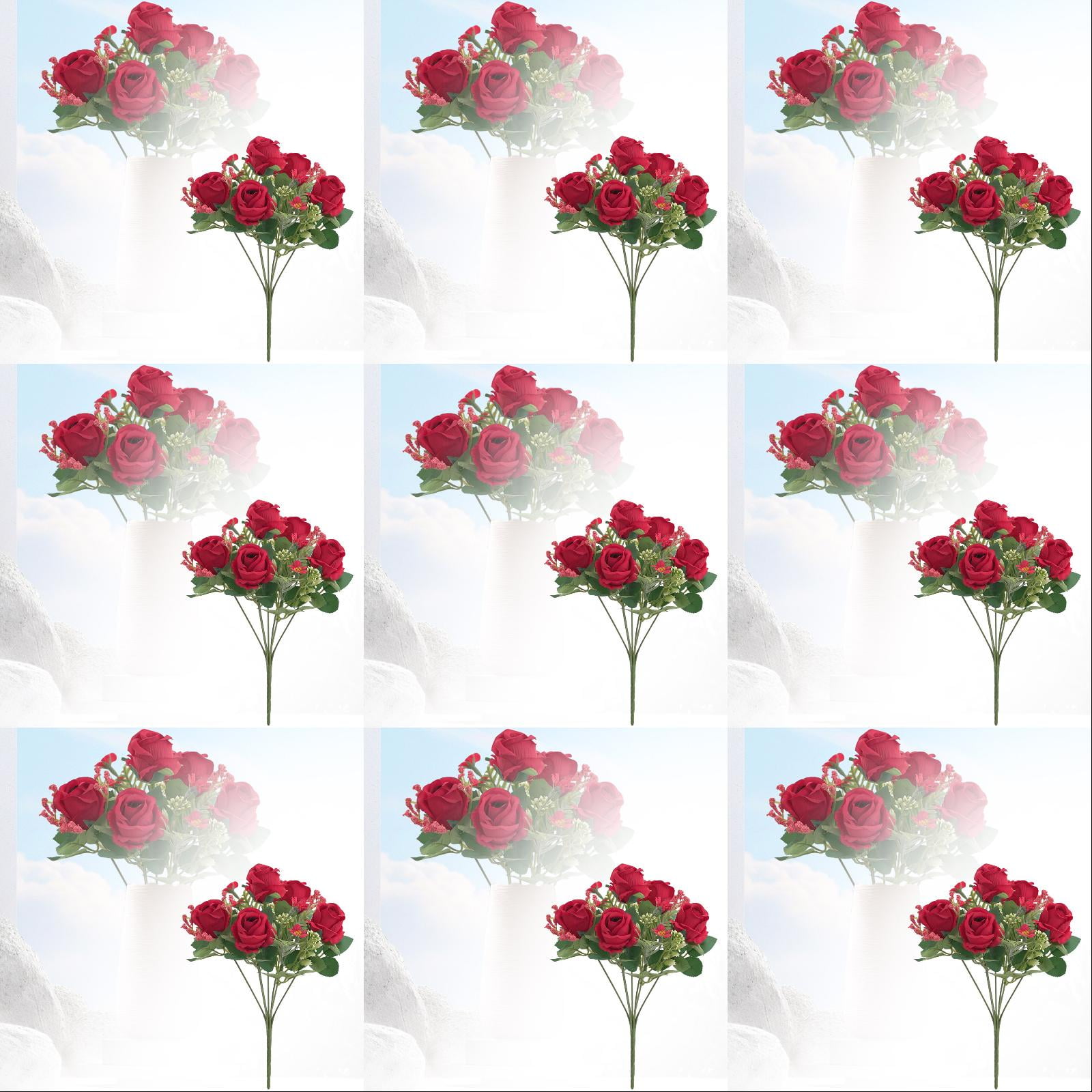 12PCS Artificial Roses Bouquet - Real Touch Silk Flowers with Long ...